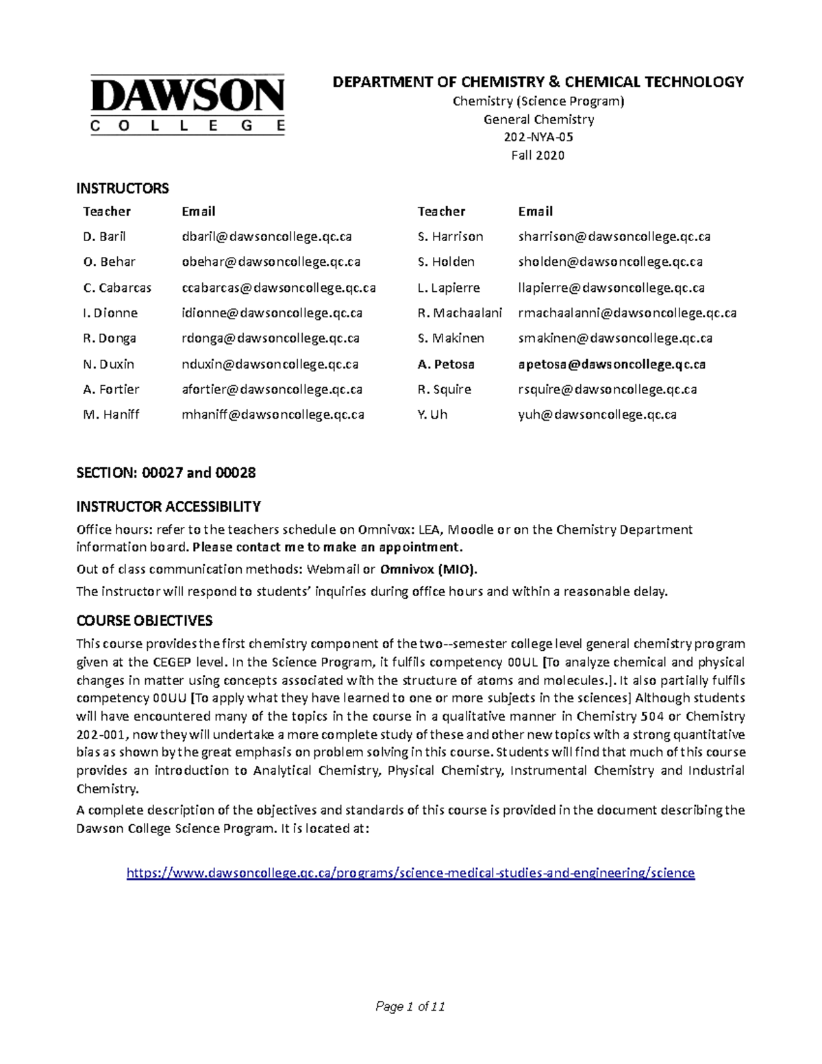 Chem course outline - note packet - DEPARTMENT OF CHEMISTRY & CHEMICAL ...
