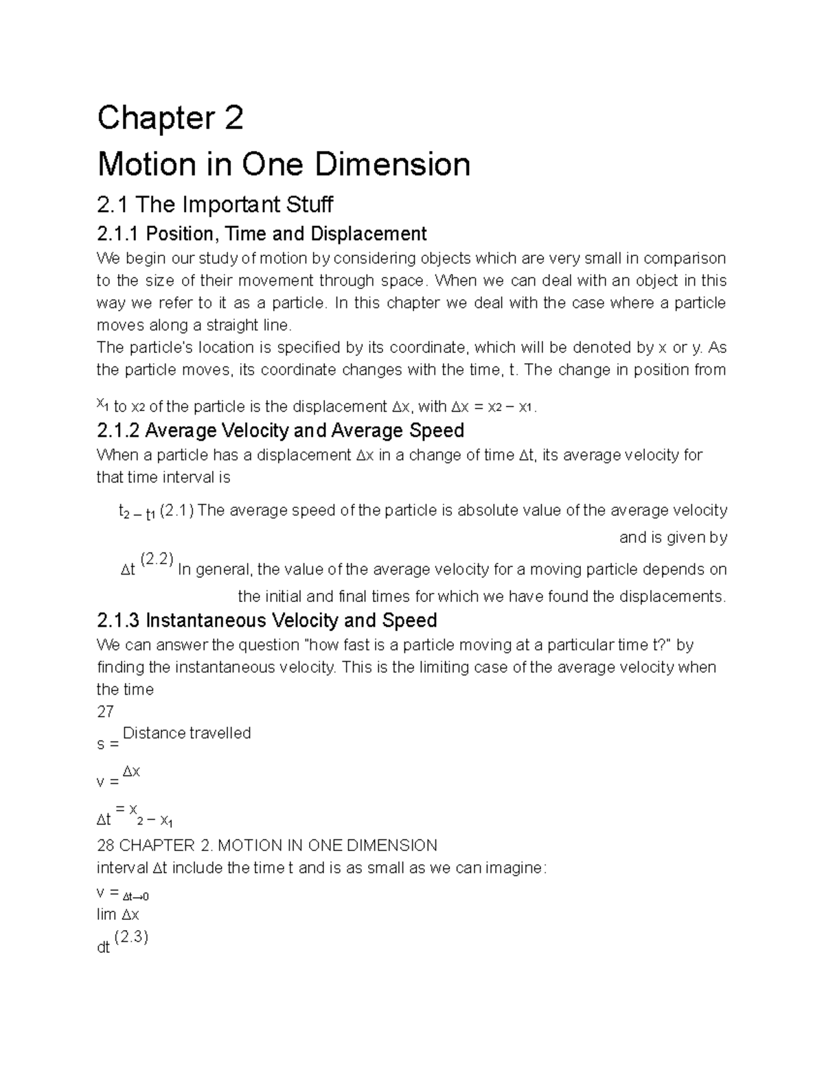 Physics - Summary General Biology - Chapter 2 Motion in One Dimension 2 ...