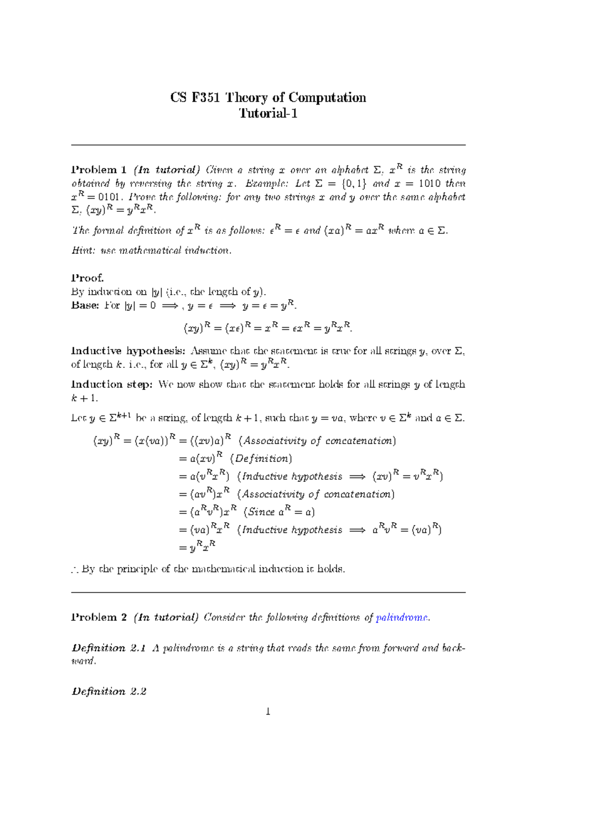 Tut-1 Solutions - NAg jmtumteumteumteymteumteyt - CS F351 Theory of Computation Tutorial ...