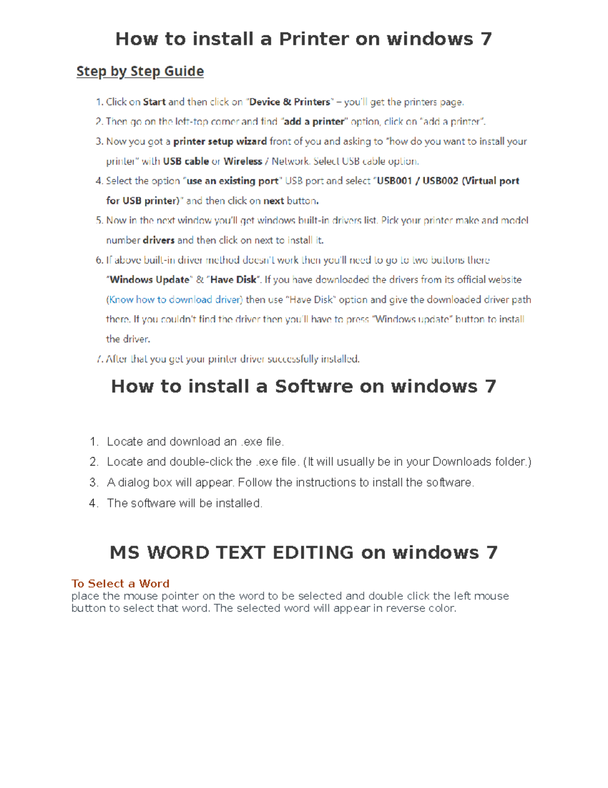 How to install a Printer on windows 7 - Locate and download an .exe ...