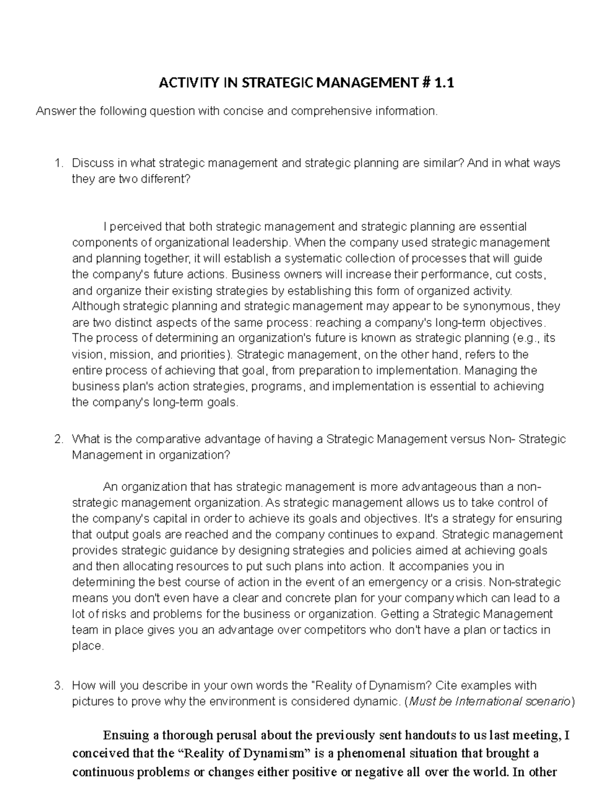 Strategic Management Sample Essays - DHVSU - Studocu