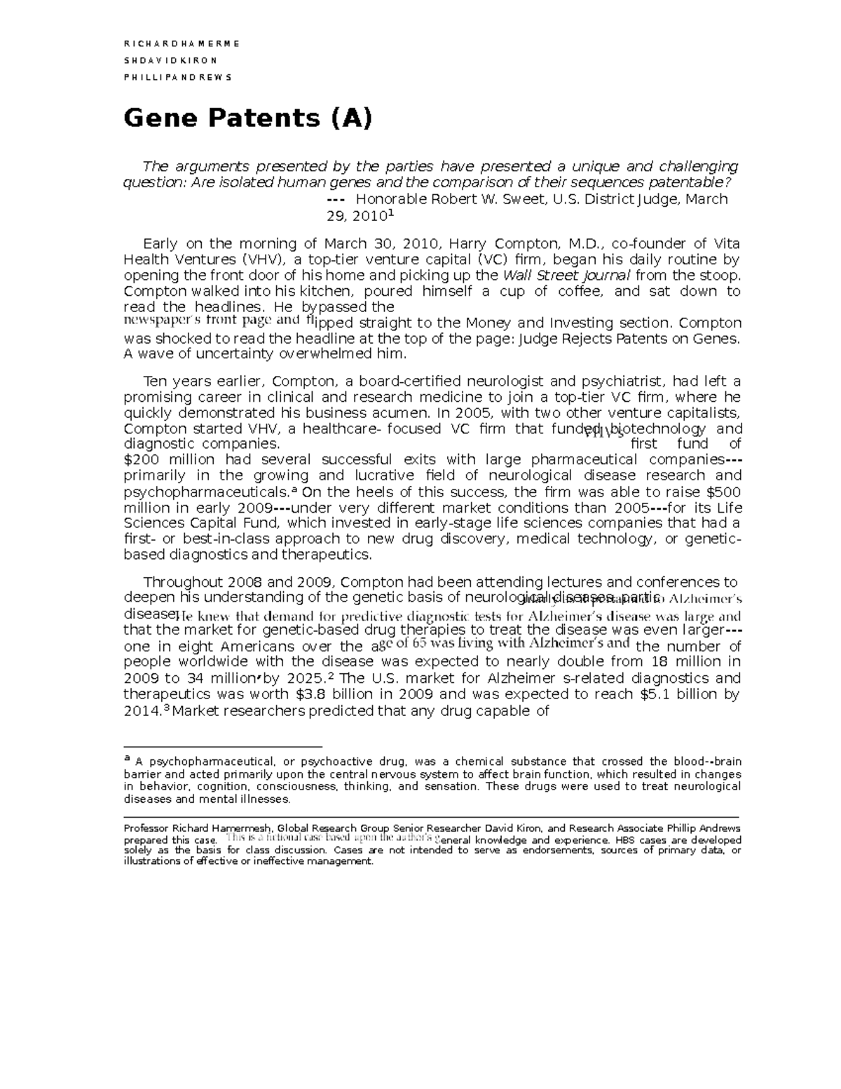 Gene Patents Case Study - 1 - R I C H A R D H A M E R M E S H D A V I D ...