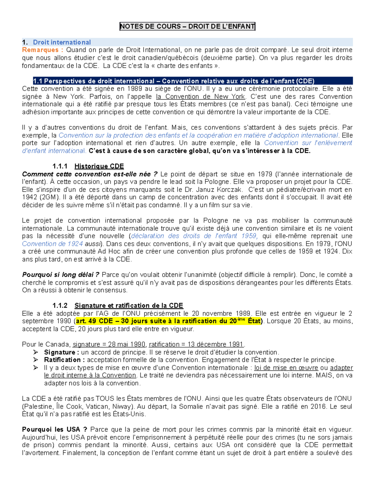 Notes de cours - droit de l'enfant - DRT3803 - UdeM - Studocu