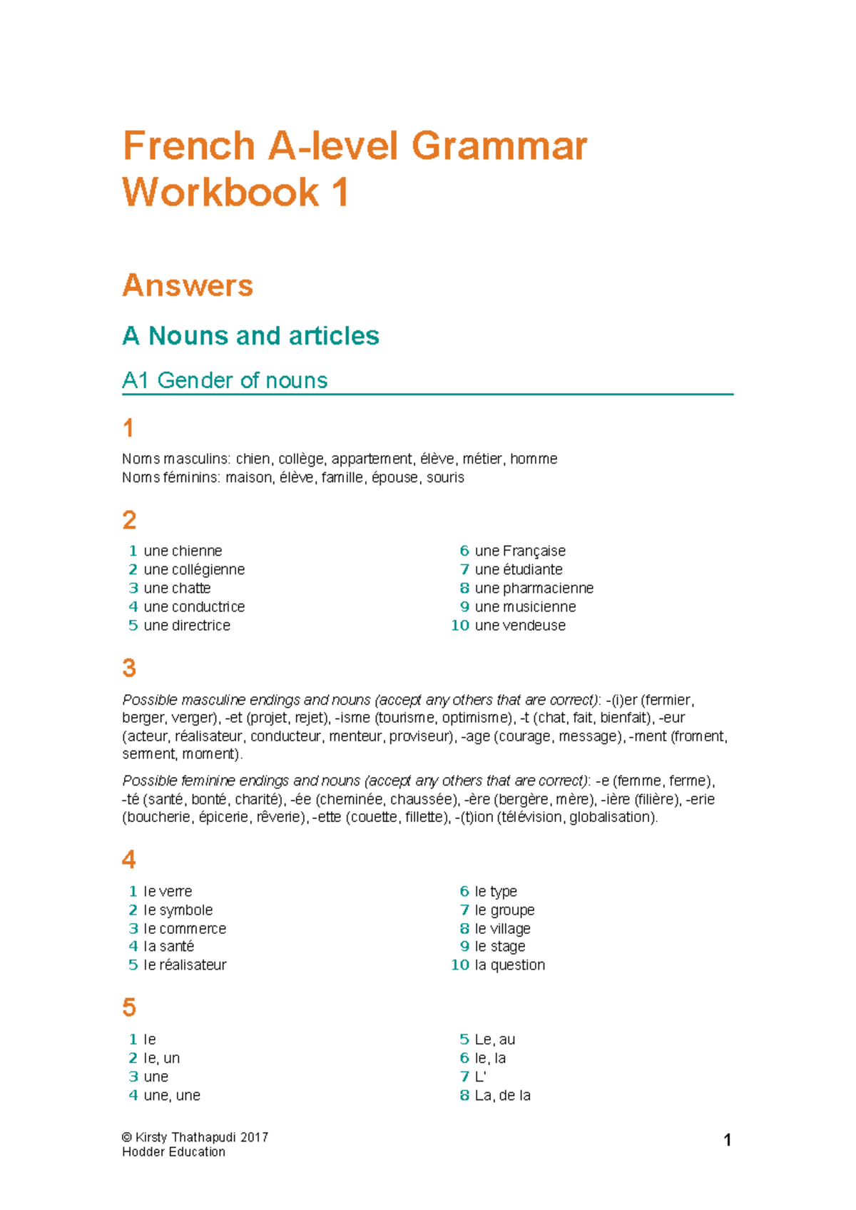 French Grammar Workbook 1 Answers - French A-level Grammar Workbook 1 ...