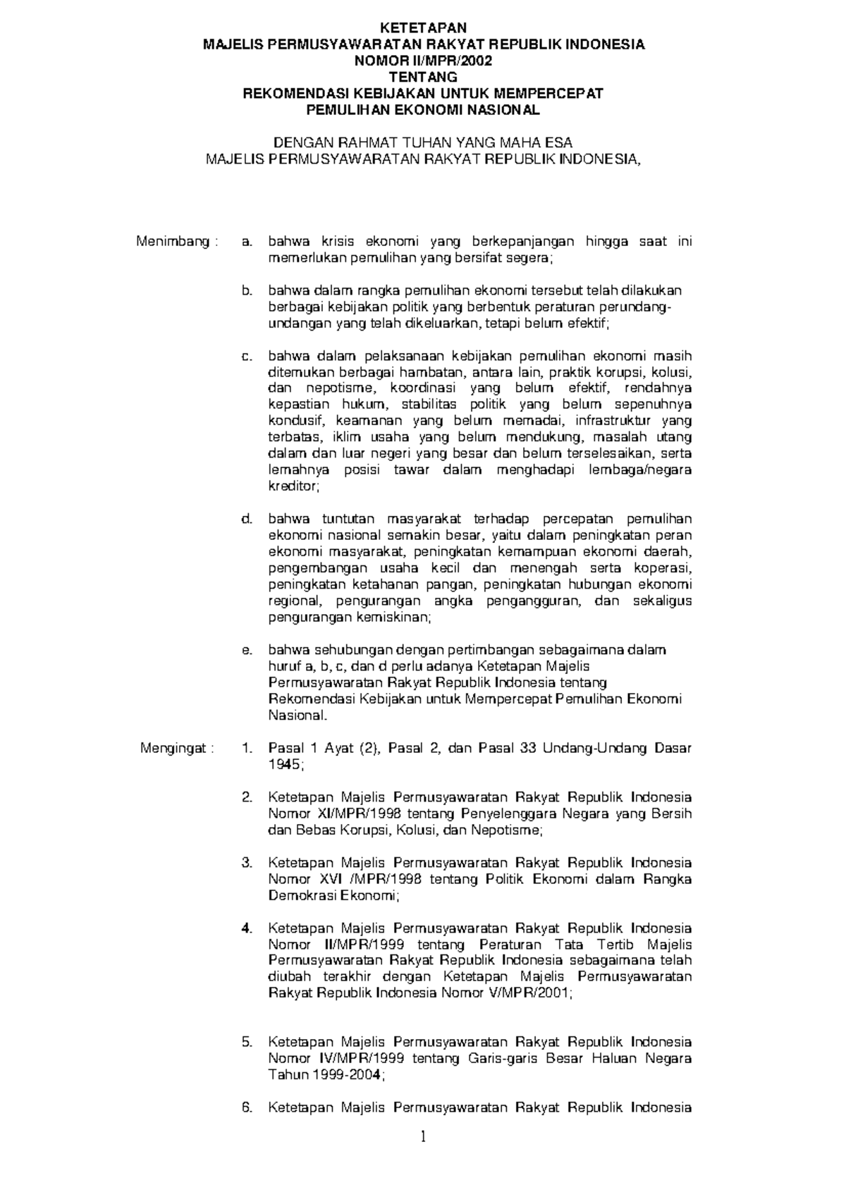 957TAP MPR NO 2 2002 - PKN - KETETAPAN MAJELIS PERMUSYAWARATAN RAKYAT ...