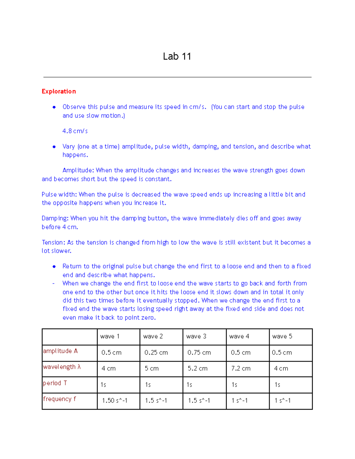 Lab 11 - lab 11 work - Lab 11 Exploration Observe this pulse and ...
