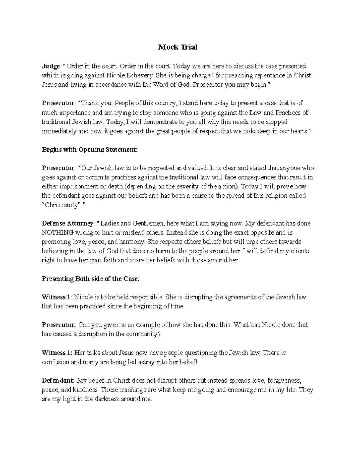 Mock Trial Dropbox - Mock Trial Judge: “Order in the court. Order in ...