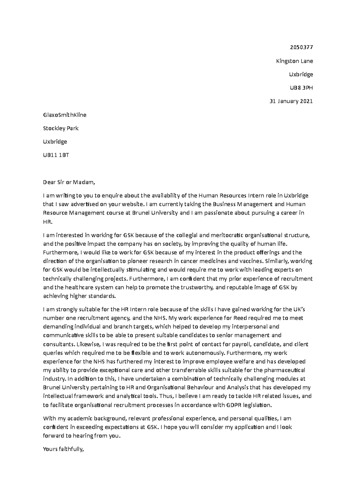 Part C Cover Letter - 2050377 Kingston Lane Uxbridge UB8 3PH 31 January ...