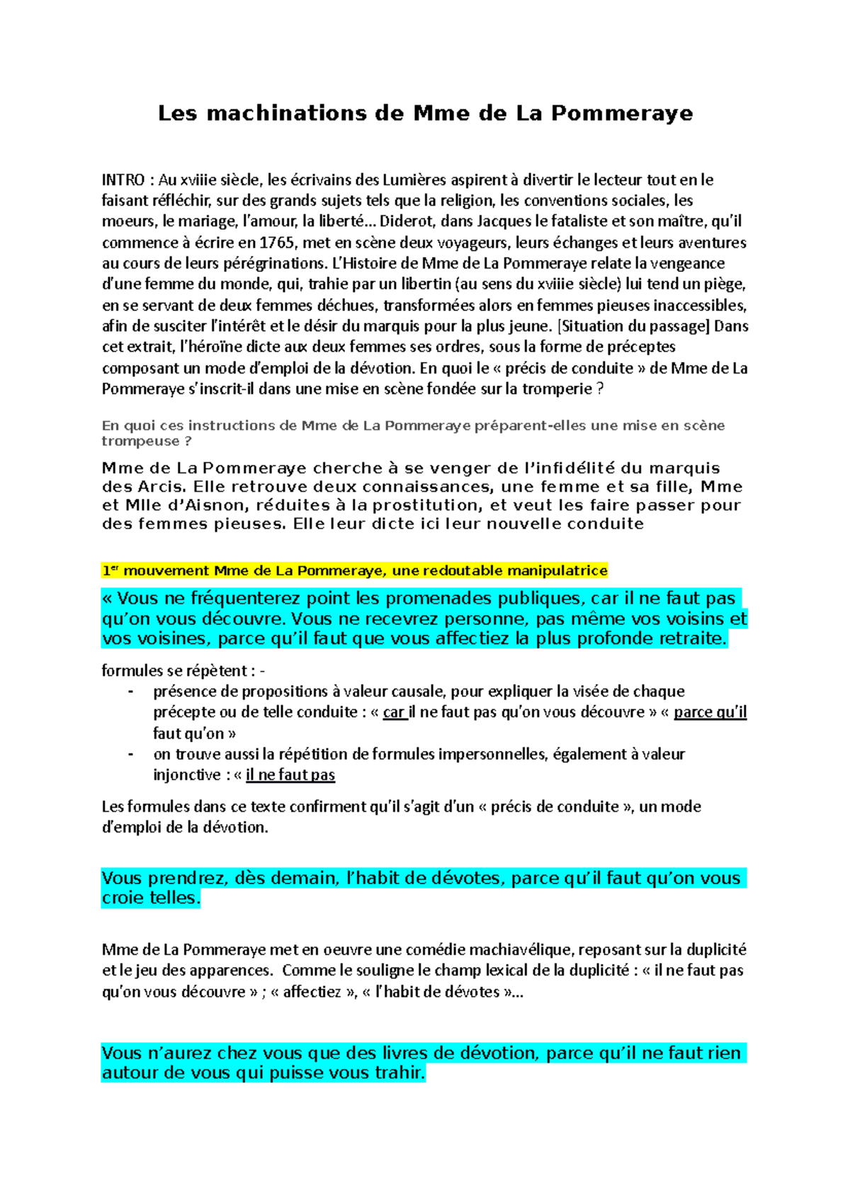 Les machinations de Mme de La Pommeraye - .. Diderot, dans Jacques le ...