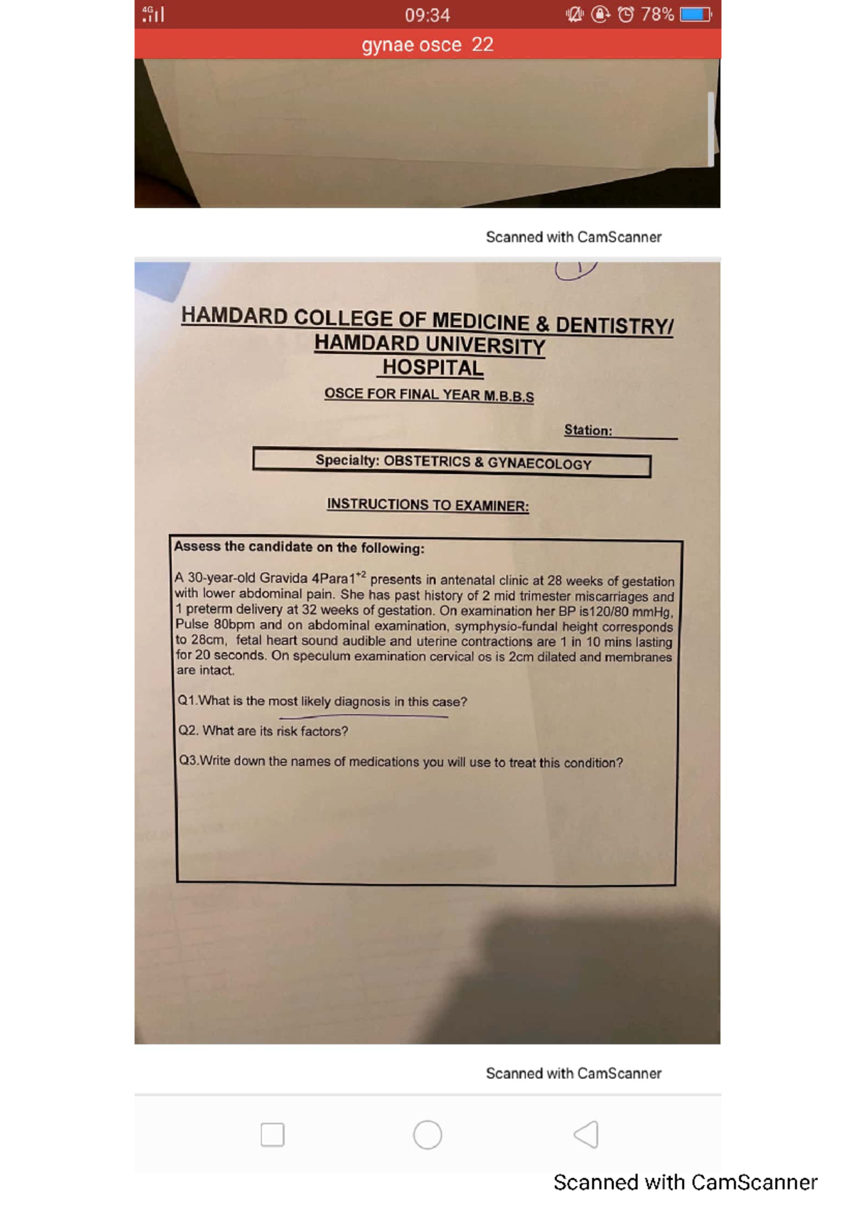 OBG - ...... - gynae osce 22 Scanned with 1 HAMDARD COLLEGE OF MEDICINE ...