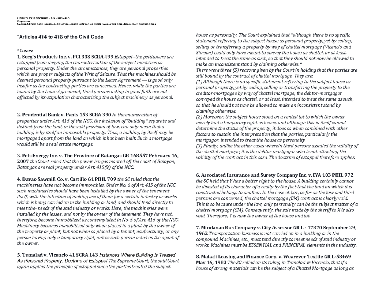 Property Navarro CASE Doctrines - Mayaxluna Sources: full text, dean ...