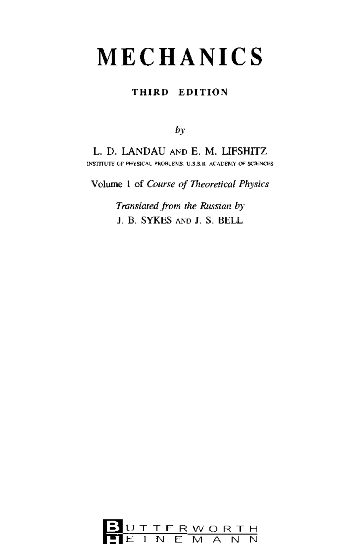 L D Landau, E.M. Lifshitz - Mechanics, Third Edition Volume 1 (Course ...