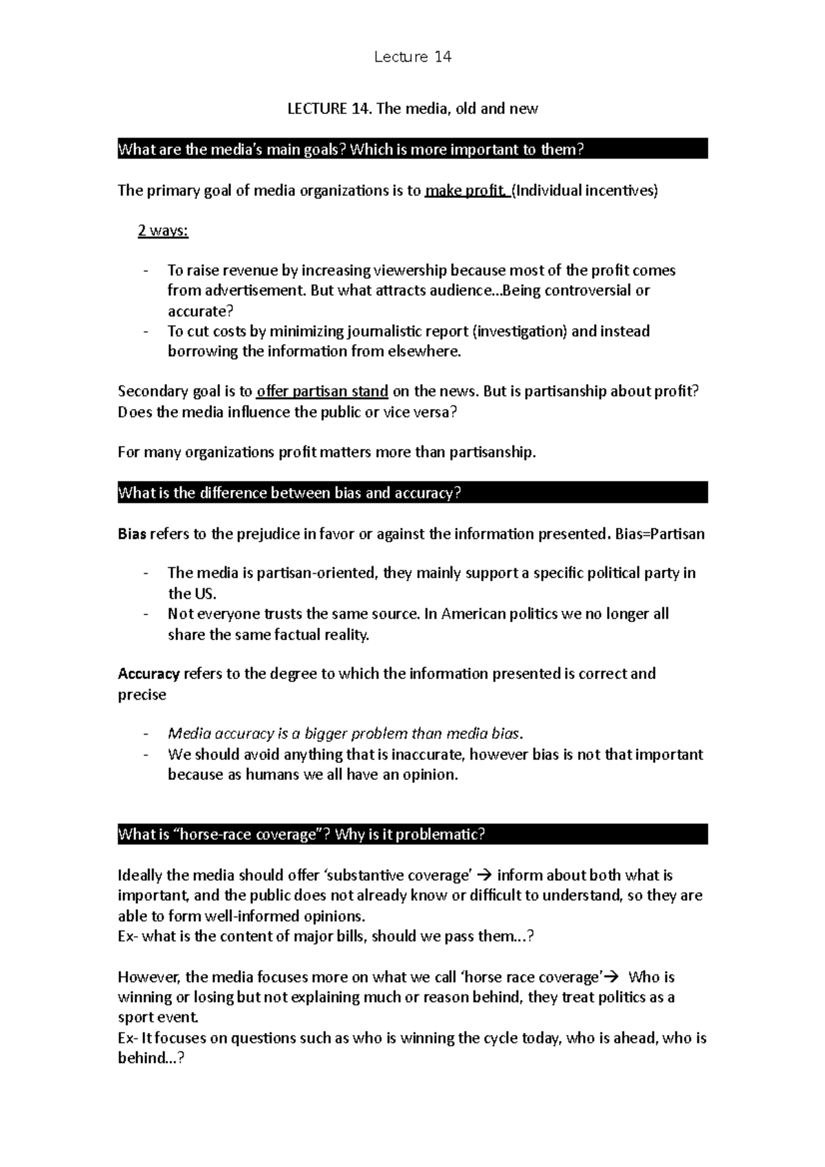 Lecture 14 - exam notes for chapter 14 - Lecture 14 LECTURE 14. The ...