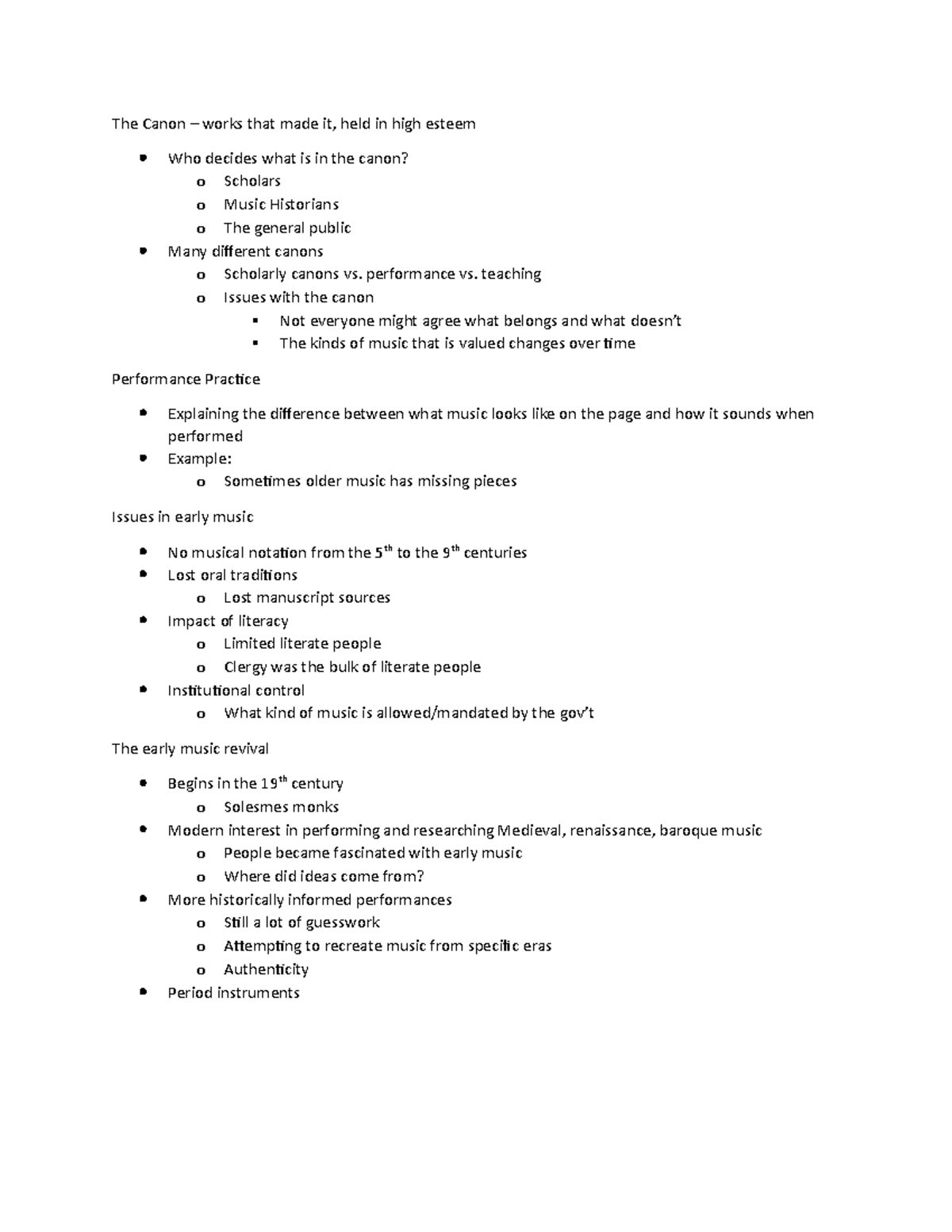 Music History Composite Notes - The Canon – works that made it, held in ...