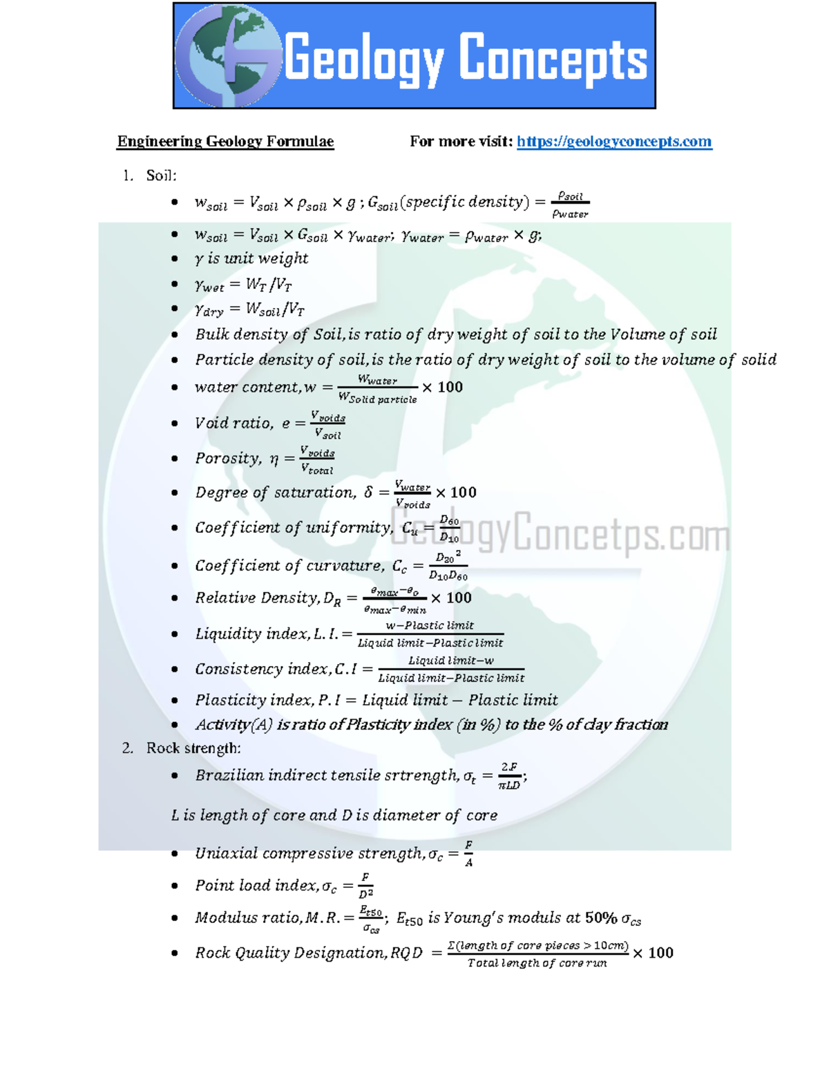Formulae all in one - all formula of geology - Warning: TT: undefined function: 32 Warning: TT ...
