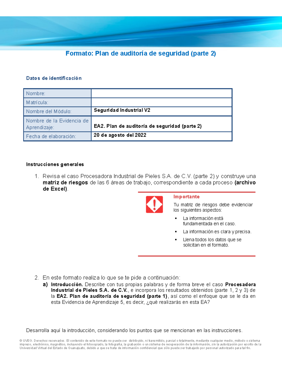 Auditoría Seguridad II - Formato: Plan de auditoría de seguridad (parte ...