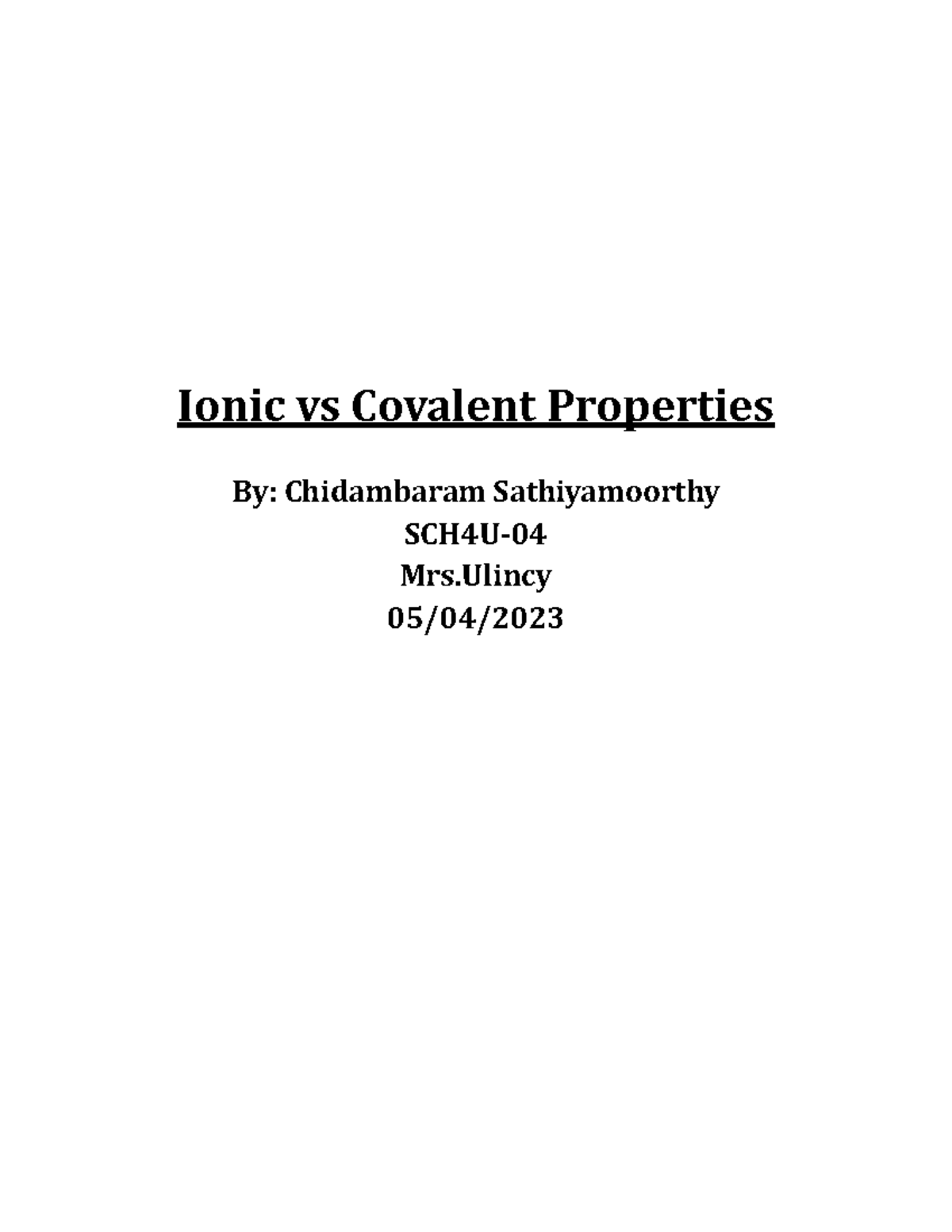 Ionic vs Covalent Properties Lab (Chidambaram) - Ionic vs Covalent ...