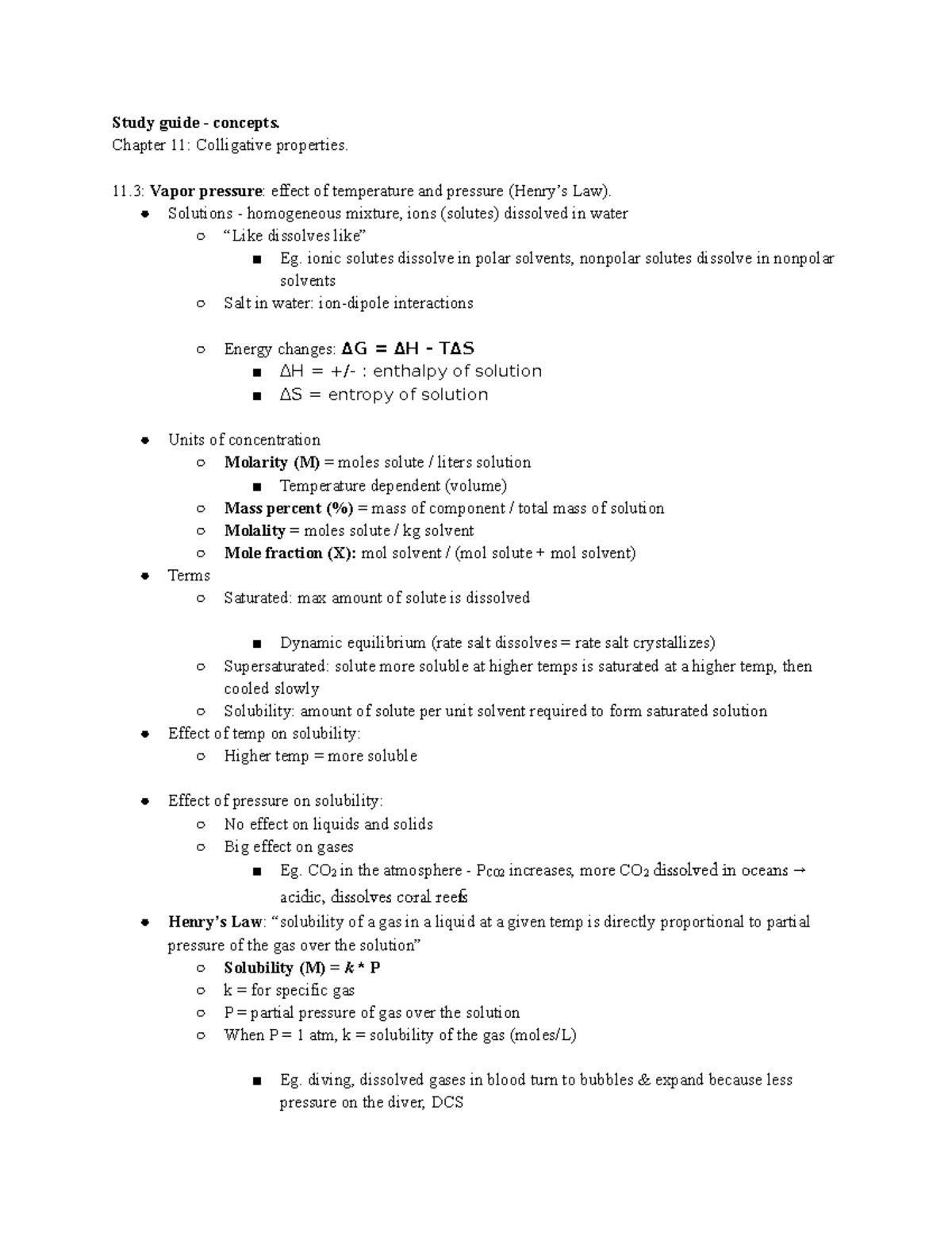 Exam 2 Colligative Properties Kinetics - Study guide - concepts ...