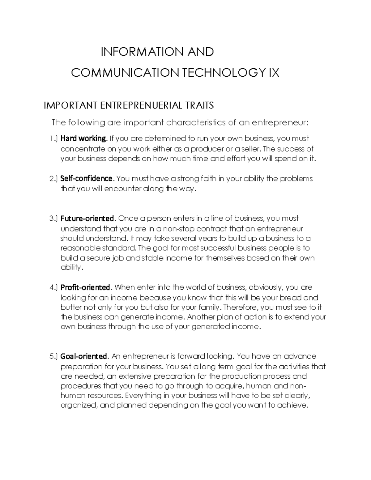 INFORMATION COMMUNICATION TECHNOLOGY - ) Hard working. If you are ...