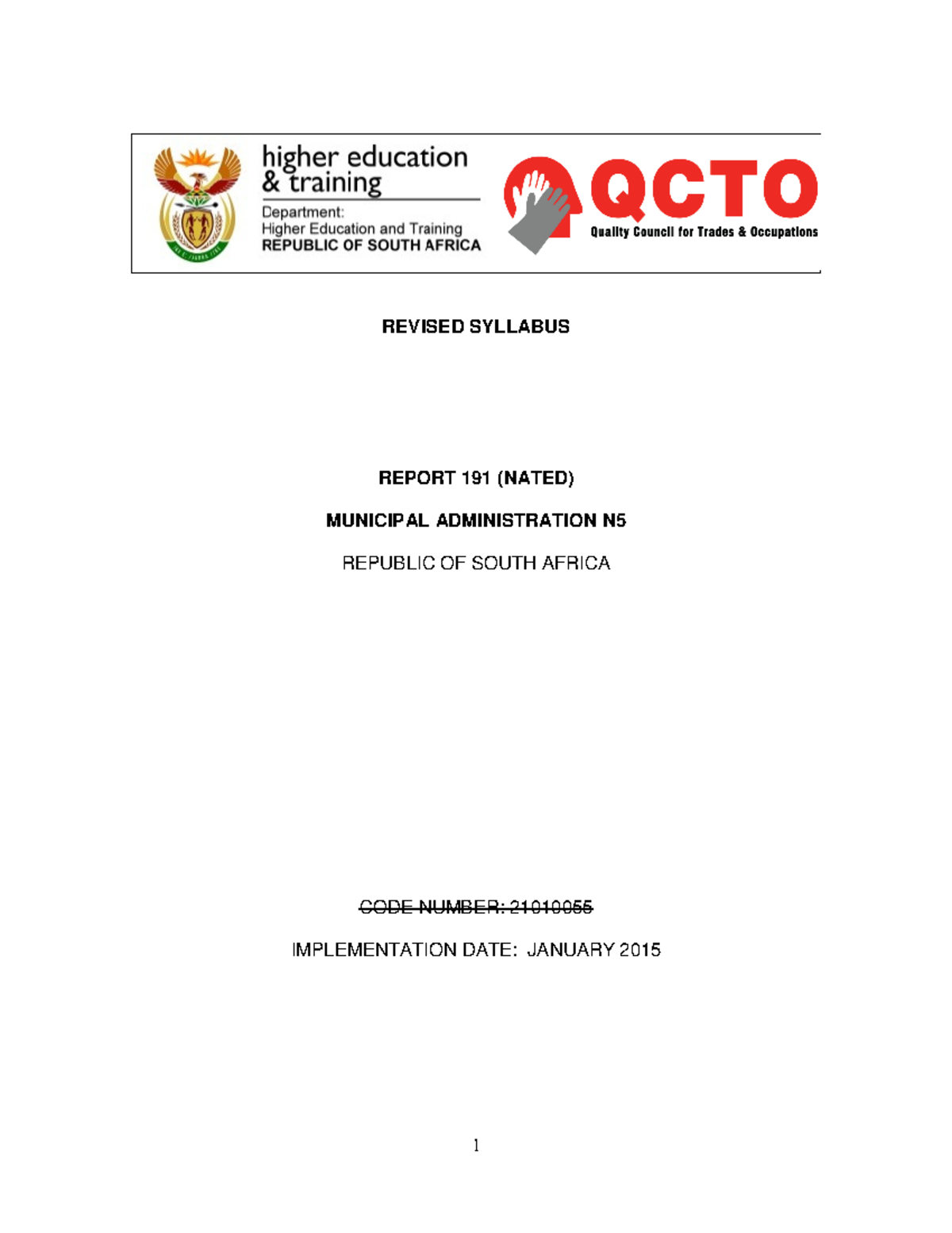 N5 Municipal Administration - REVISED SYLLABUS REPORT 191 (NATED ...