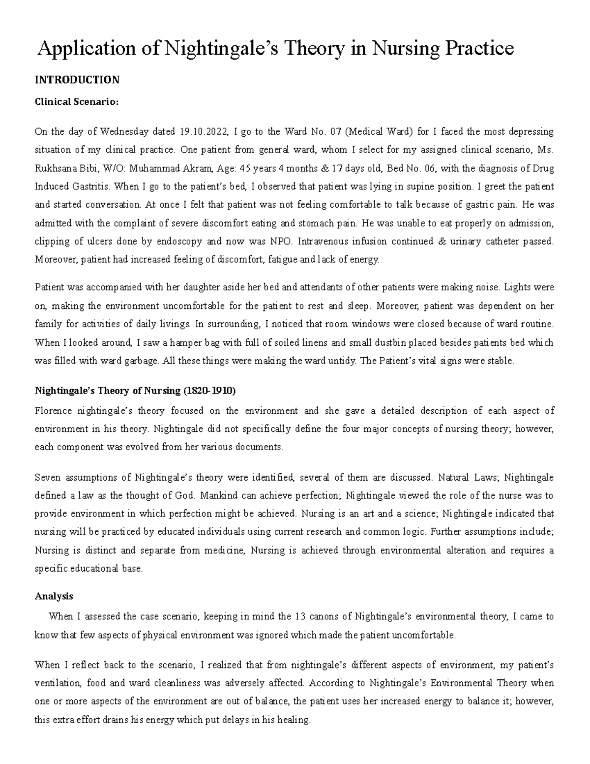 Application of Nightingale theory in clinical Practice - Application of ...