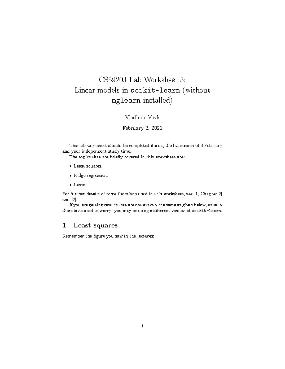 Lab05 no mglearn - CS5920J Lab Worksheet 5: Linear models inscikit-learn (without ...