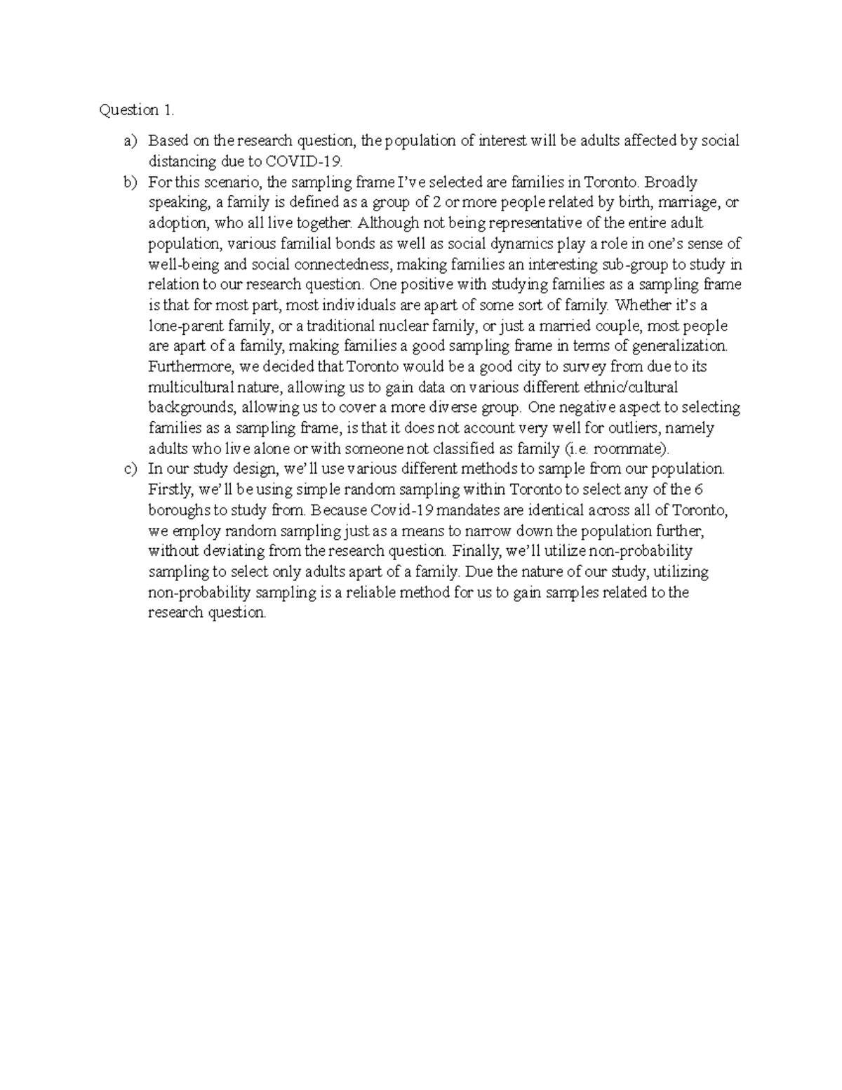 Assignment 1 - Sampling frame and methods of sampling - Question 1. a ...