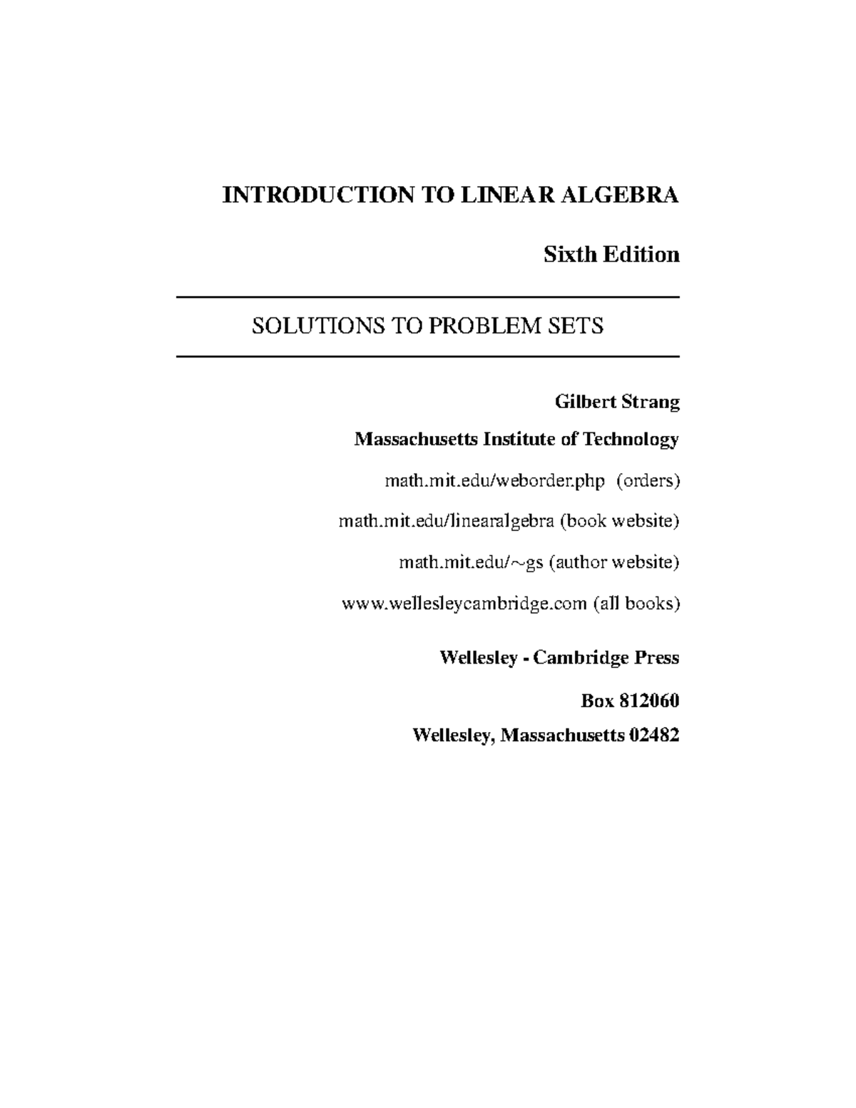 6th Edition Math Problems Textbook - INTRODUCTION TO LINEAR ALGEBRA ...