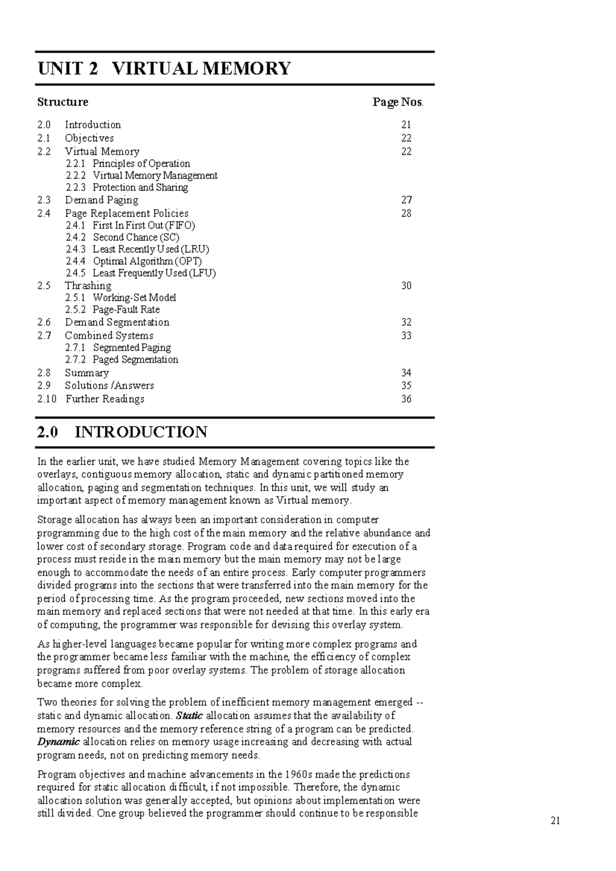 Block-2 MS-041 Unit-3 - Virtual Memory UNIT 2 VIRTUAL MEMORY Structure Page Nos. 2 Introduction ...