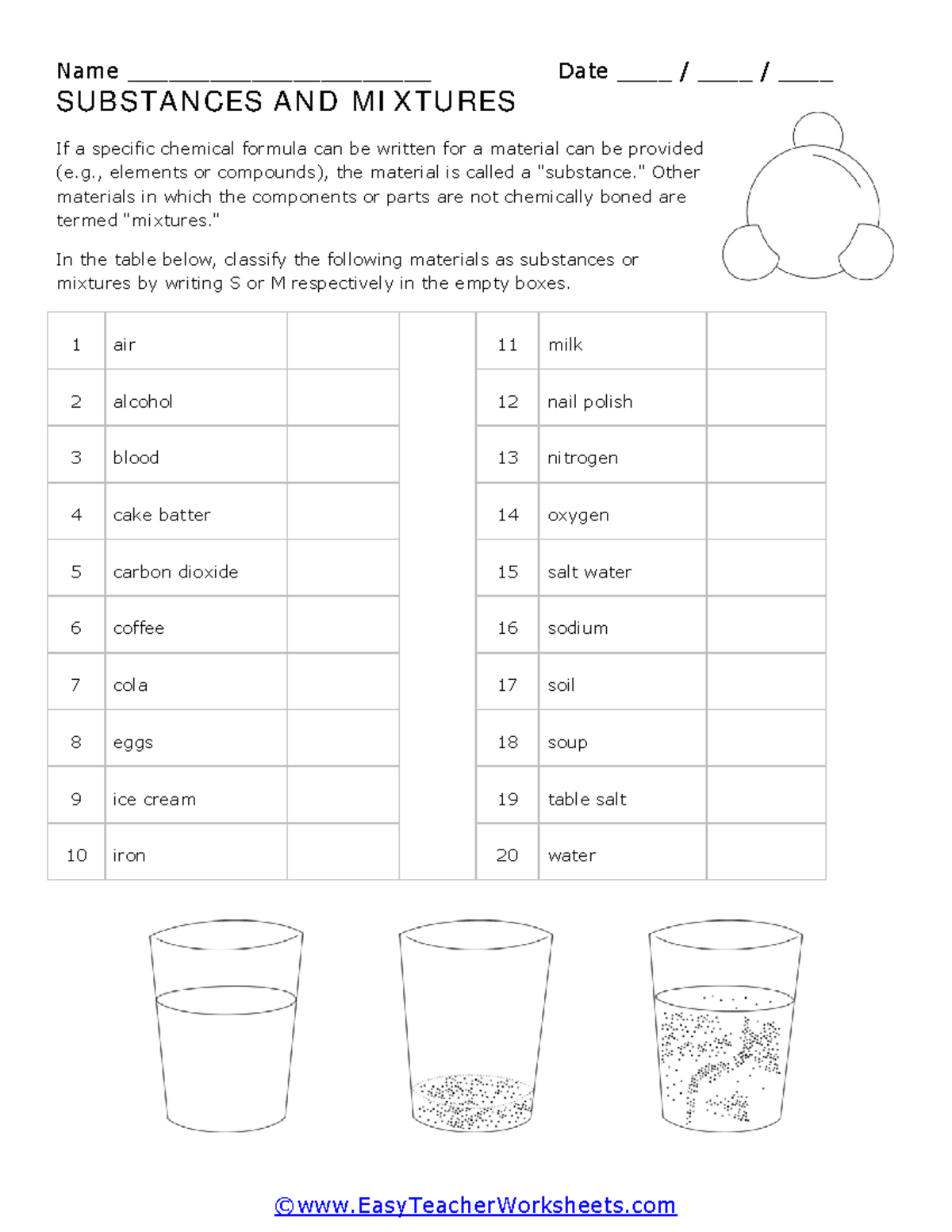 Substance and Mixtures - Name ______________________ Date ...