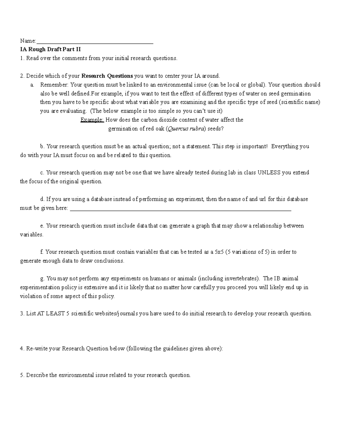 IA Rough Draft Part II - Outline for a lab IA experiment ya feel me ...