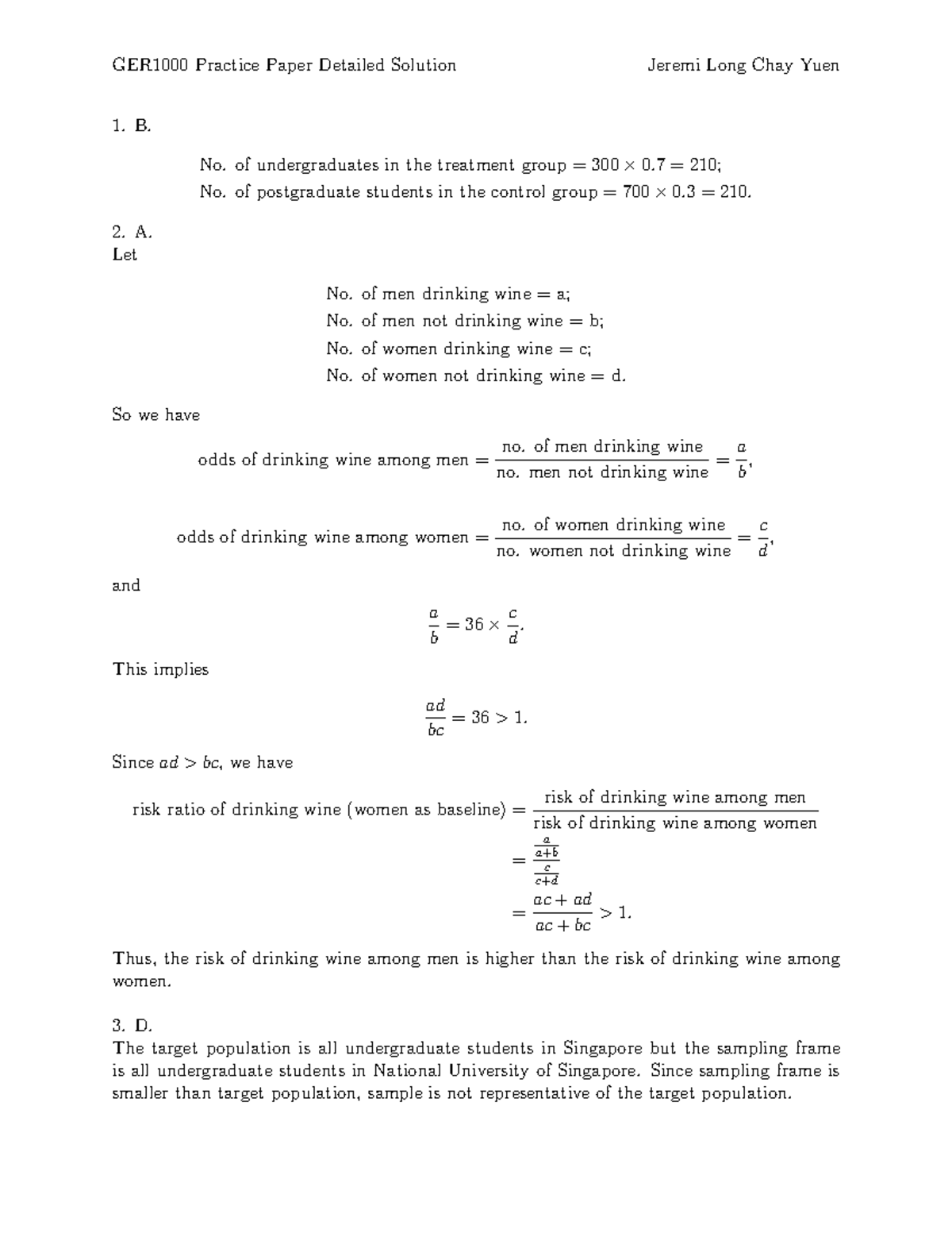 Gea 1000 statistics document Practice 7 ans - 1. B. No. of ...