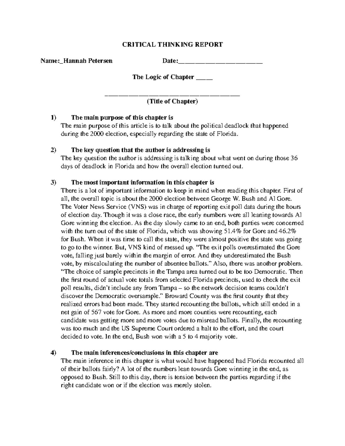 CTR 5 - CTR - CRITICAL THINKING REPORT Name:_Hannah Petersen Date