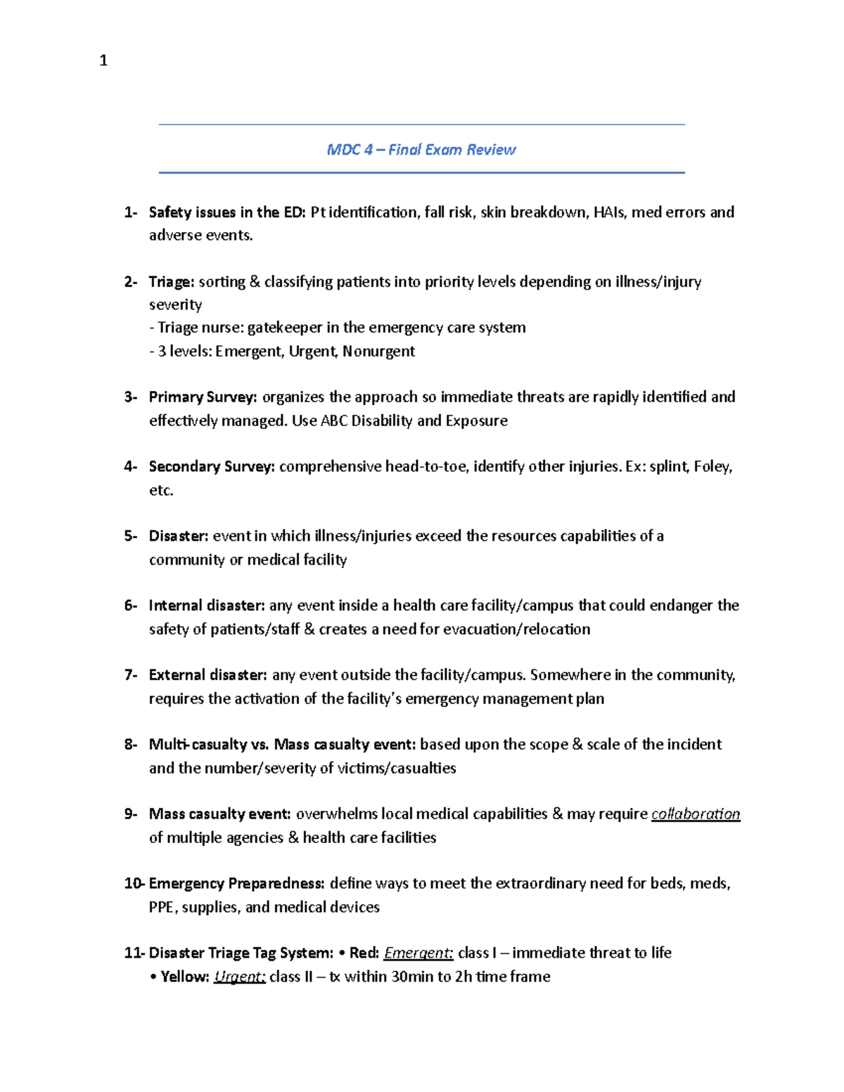 MDC IV Study Guide - NUR2755 - Studocu