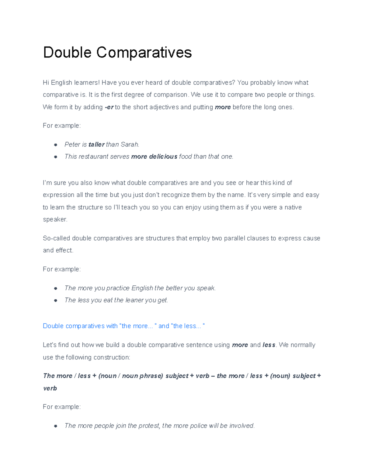 D-C-1 - double comparative - Double Comparatives Hi English learners ...