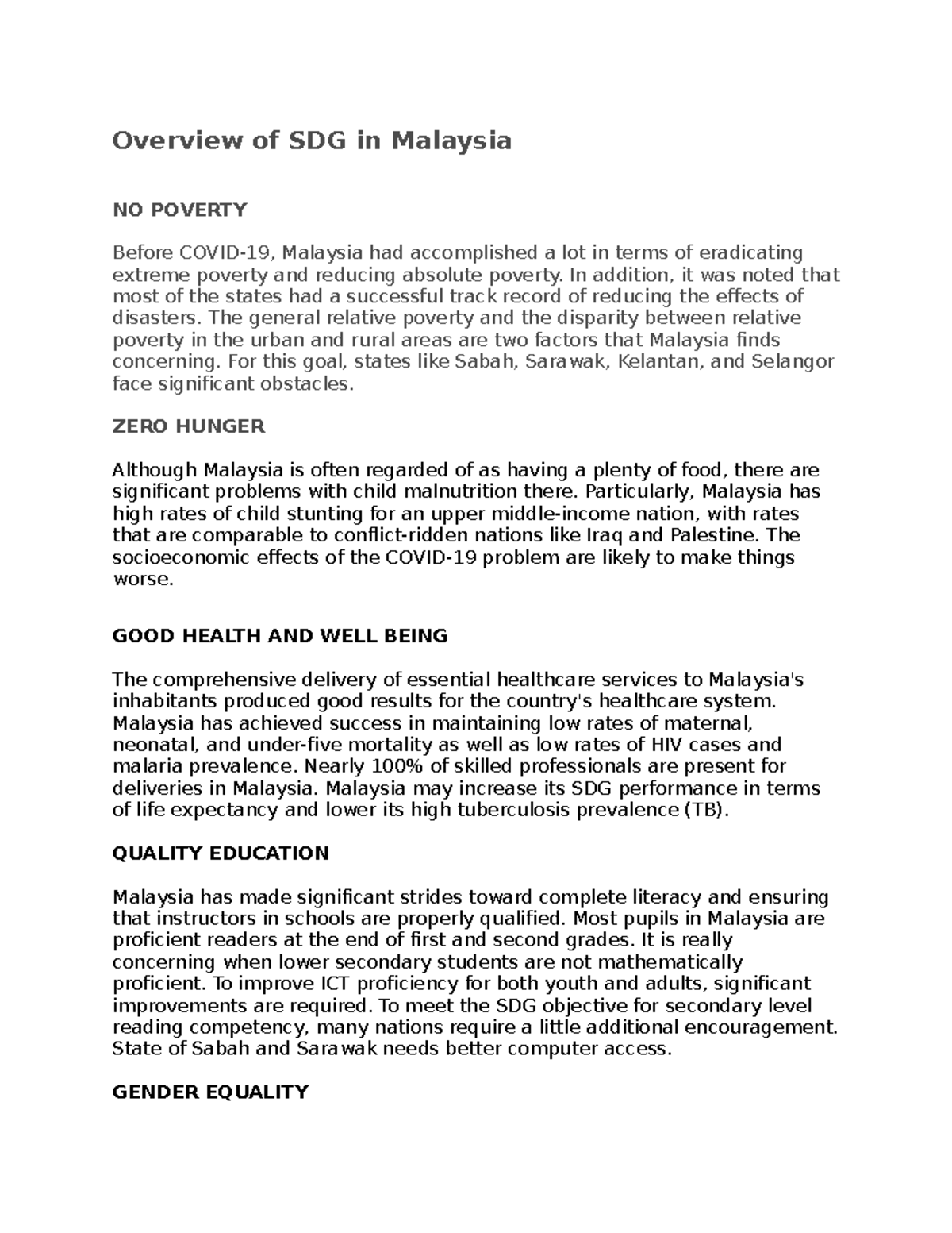 SDG Malaysia - Overview of SDG in Malaysia NO POVERTY Before COVID-19 ...
