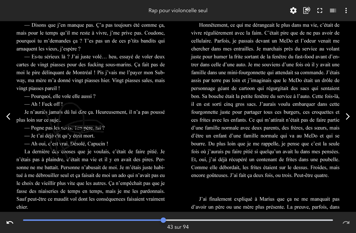 Safari - 12 févr. 2024 à 11:03 - — Disons que j’en manque pas. Ç’a pas ...