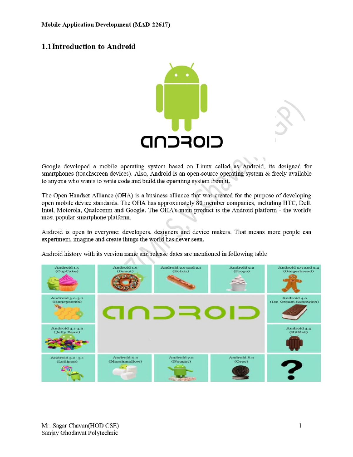 Unit 1 Android and its tool Final - Computer Science, Electronics and Technology (Governed by ...