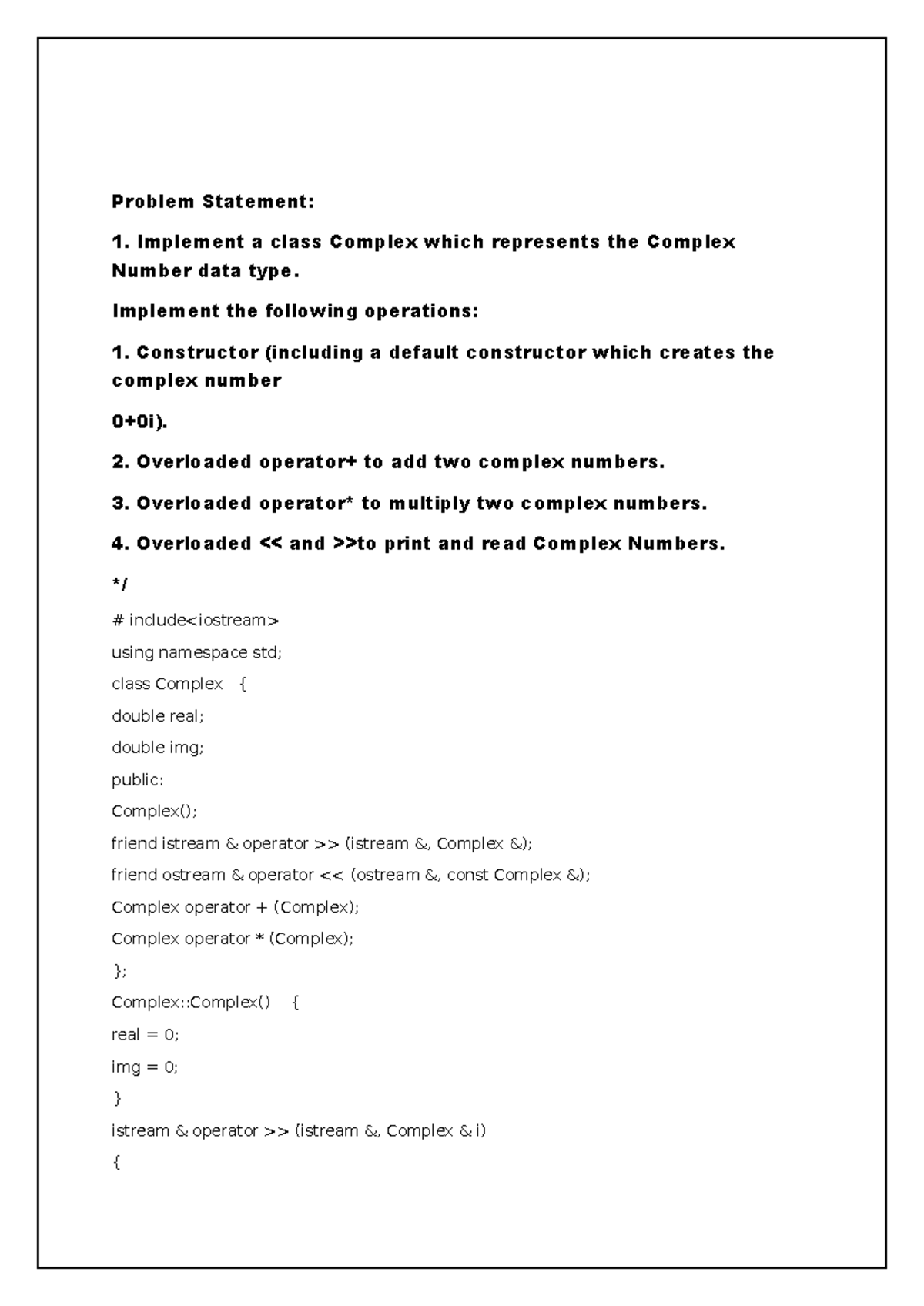 Soham OOP - oop manual - Problem Statement: 1. Implement a class Complex which represents the ...