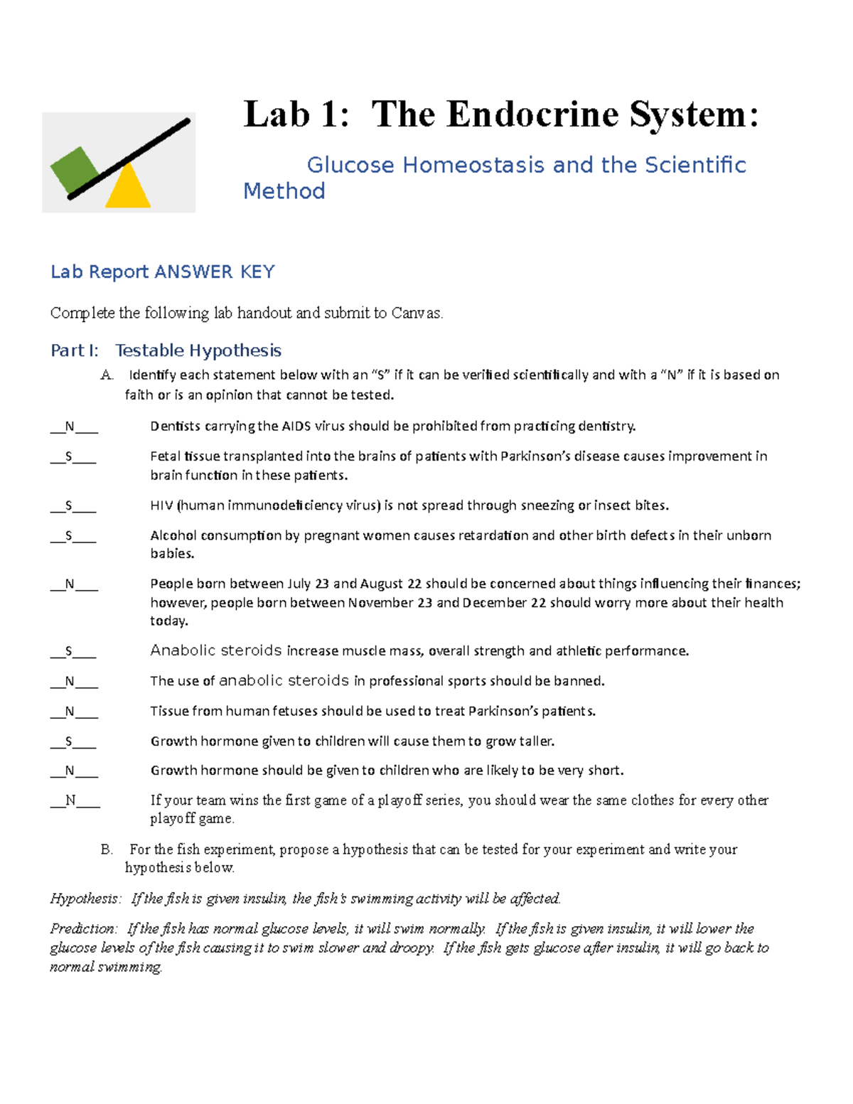 ANSWERS Lab 1 Scientific method and glucose homeostasis - BIOL& 175 ...