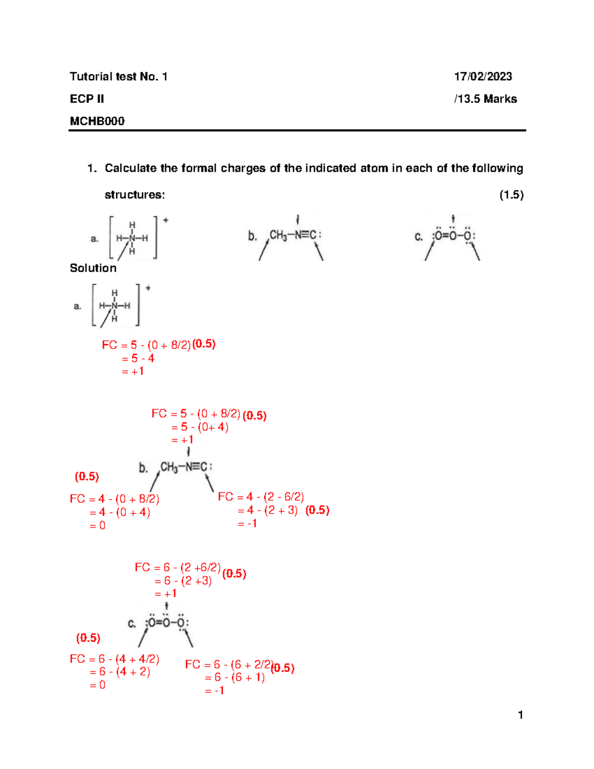 Memo Of Tutorial Test No 01 1 Tutorial Test No 1 1702 Ecp Ii 13 Marks Mchb Calculate The