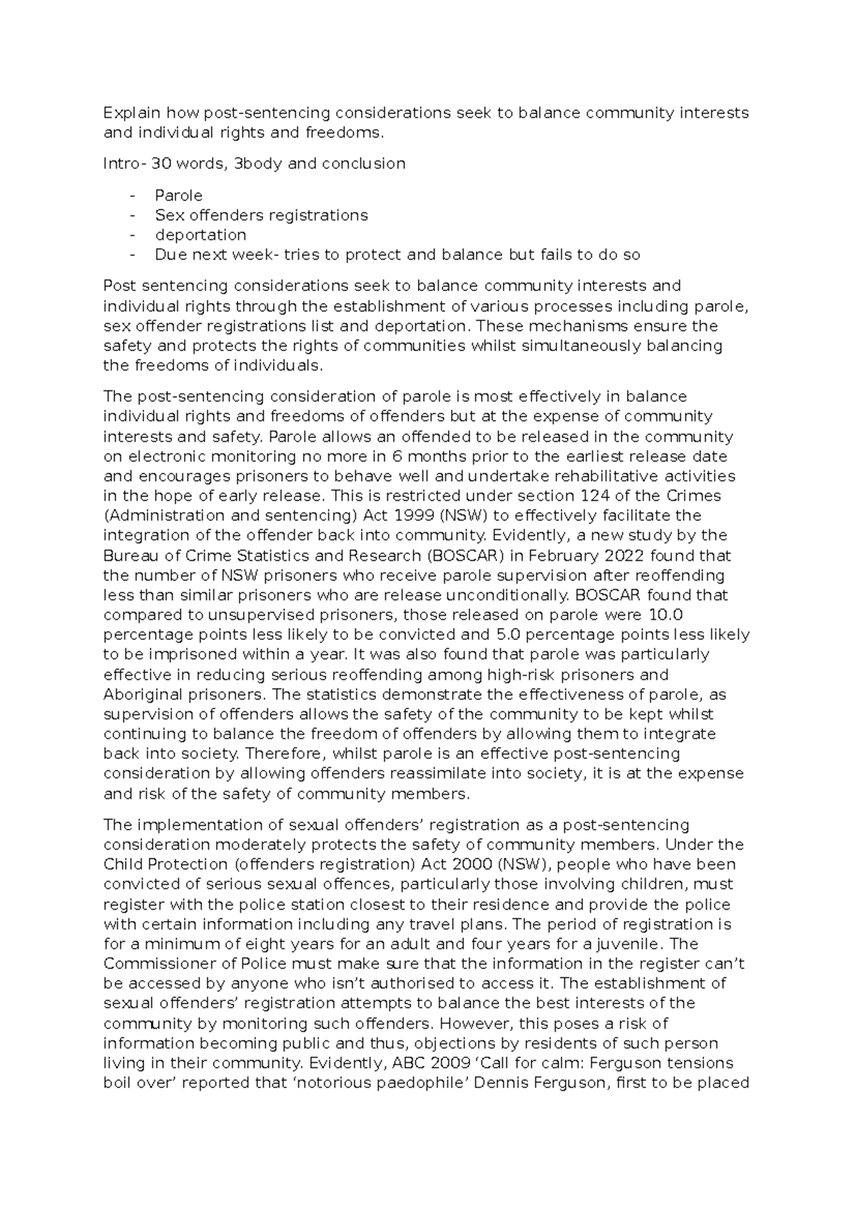 2019 HSC crime - Explain how post-sentencing considerations seek to ...