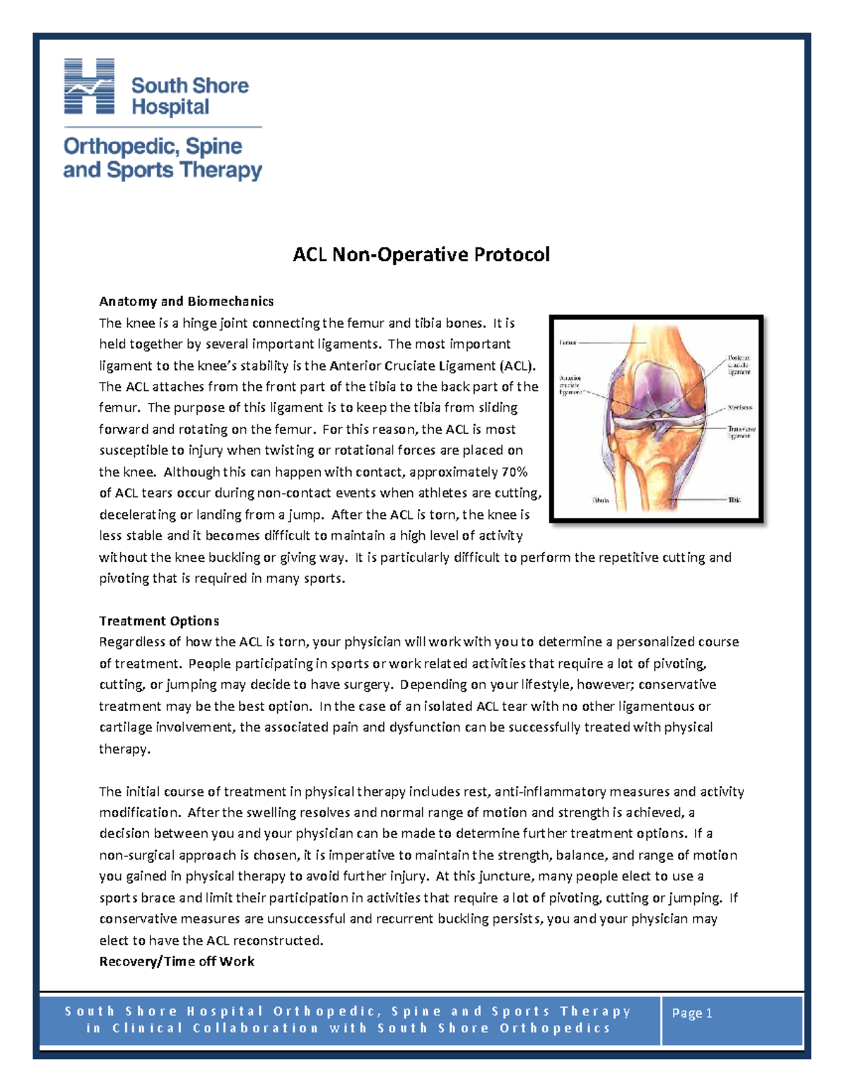 ACL non-operative managment - S o u t h S h o r e H o s p i t a l O r t ...