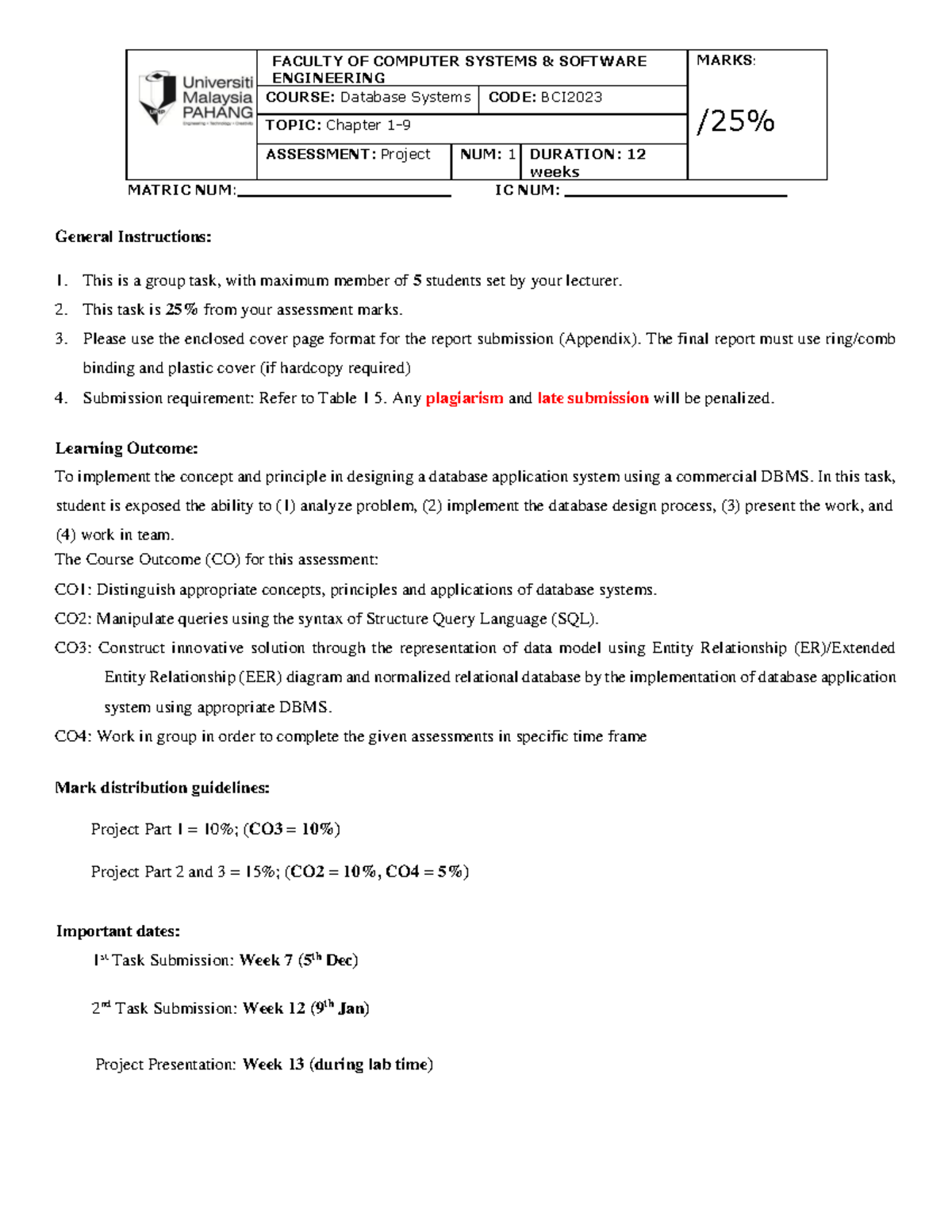 BCI2023 Mini Project Sem1 20202021 - FACULTY OF COMPUTER SYSTEMS ...