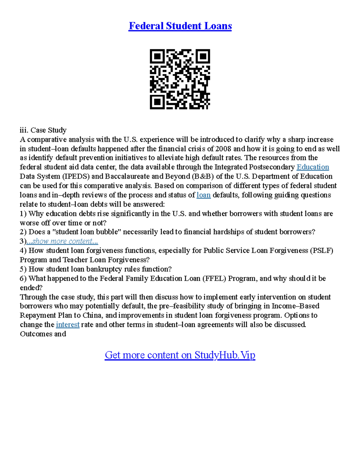 Student Loans Essay - Federal Student Loans iii. Case Study A ...