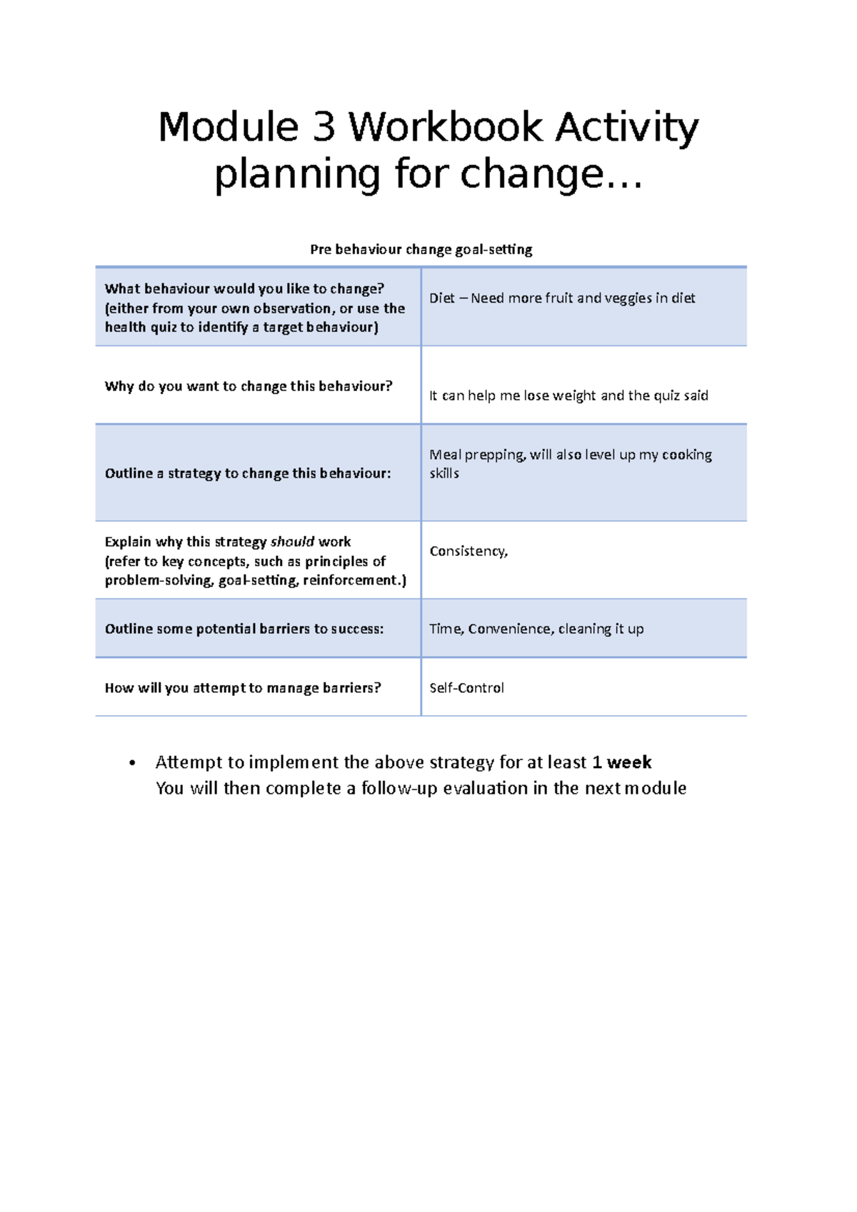 Module 3 - Workbook Activity - Module 3 Workbook Activity planning for ...
