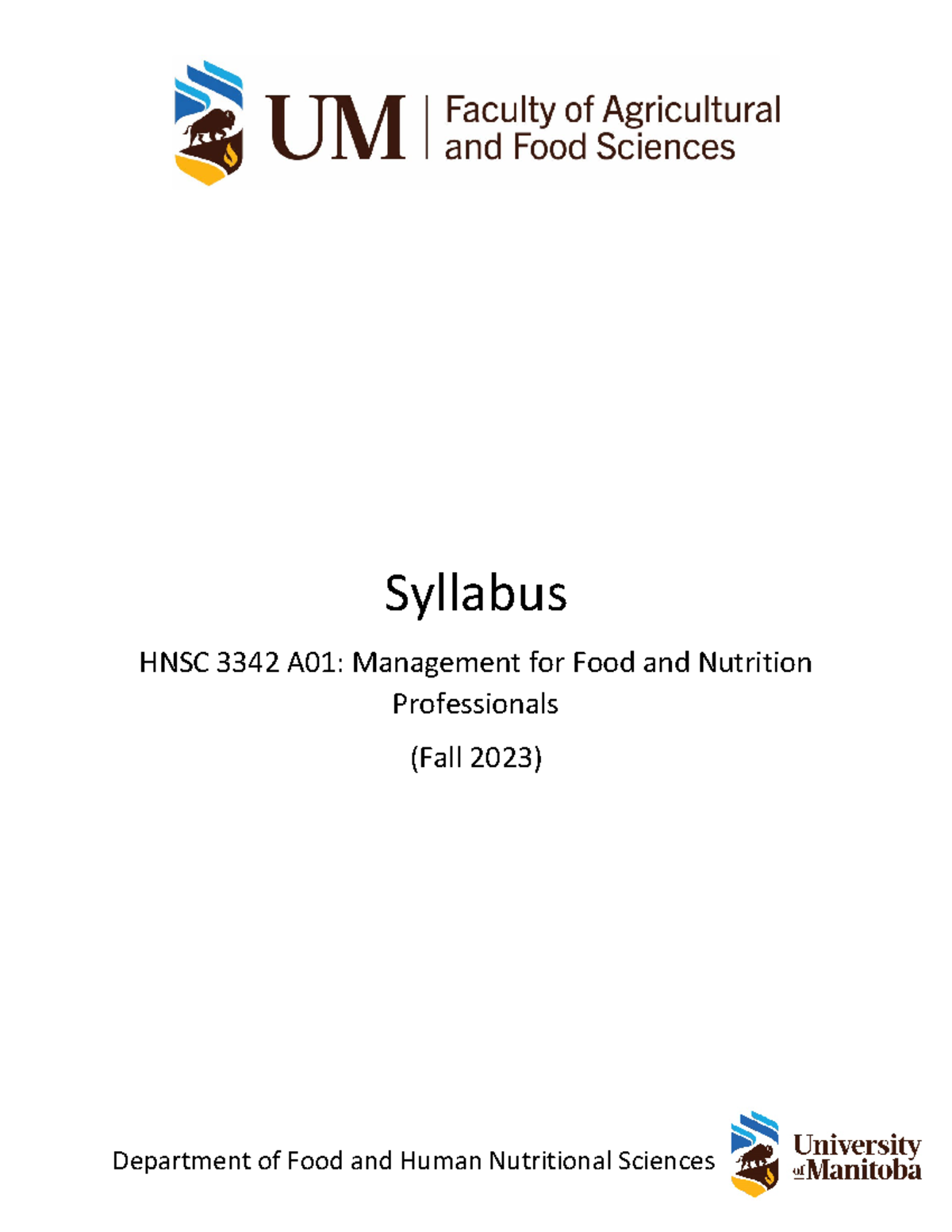 HNSC 3342 01 Course Syllabus Fall 2023 - Department of Food and Human ...