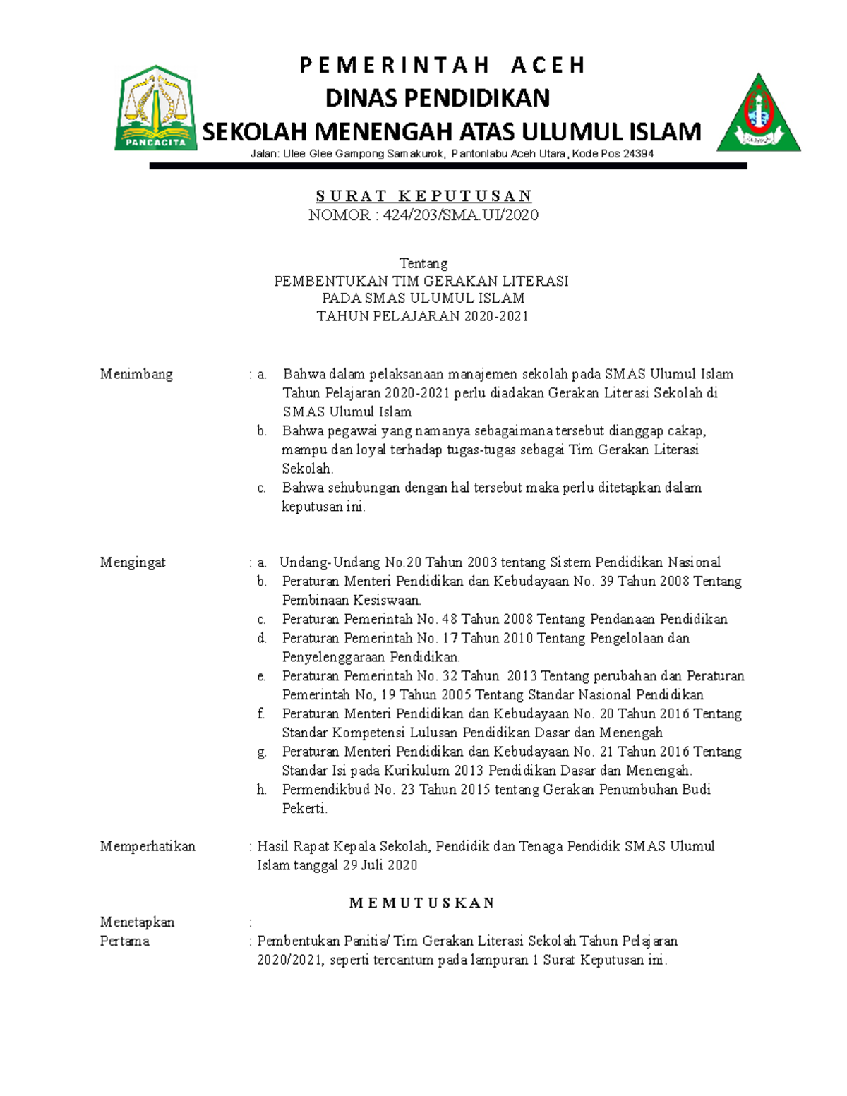 SK GLS - modul - P E M E R I N T A H A C E H DINAS PENDIDIKAN SEKOLAH MENENGAH ATAS ULUMUL ISLAM ...