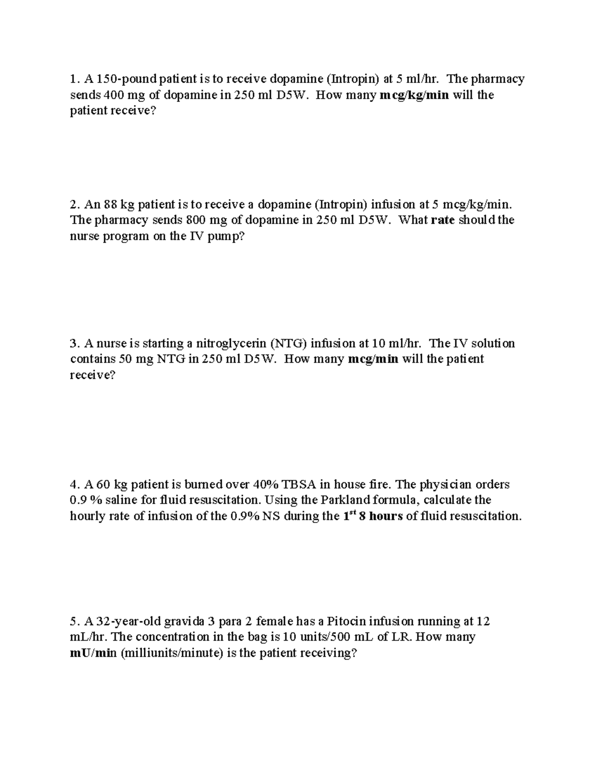 Dose calc practice - A 150-pound patient is to receive dopamine ...