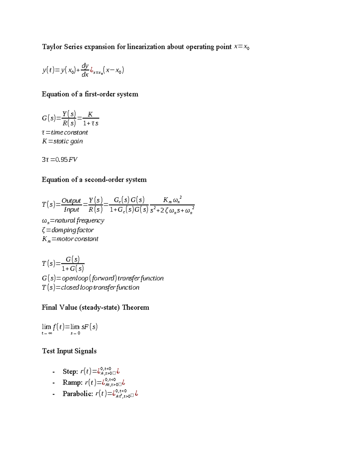 AERO 371 Formulas - Formula Sheet for Midterm 1 - Taylor Series ...